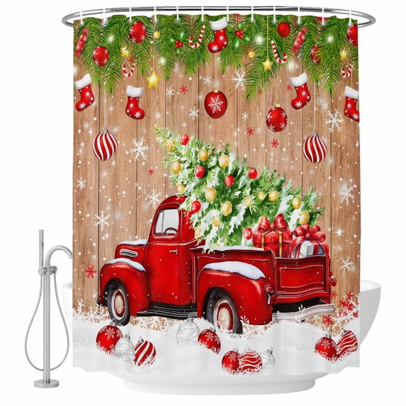 Christmas Shower Curtain Set - Small 36" x 72" Washable Bathtub Curtain ...
