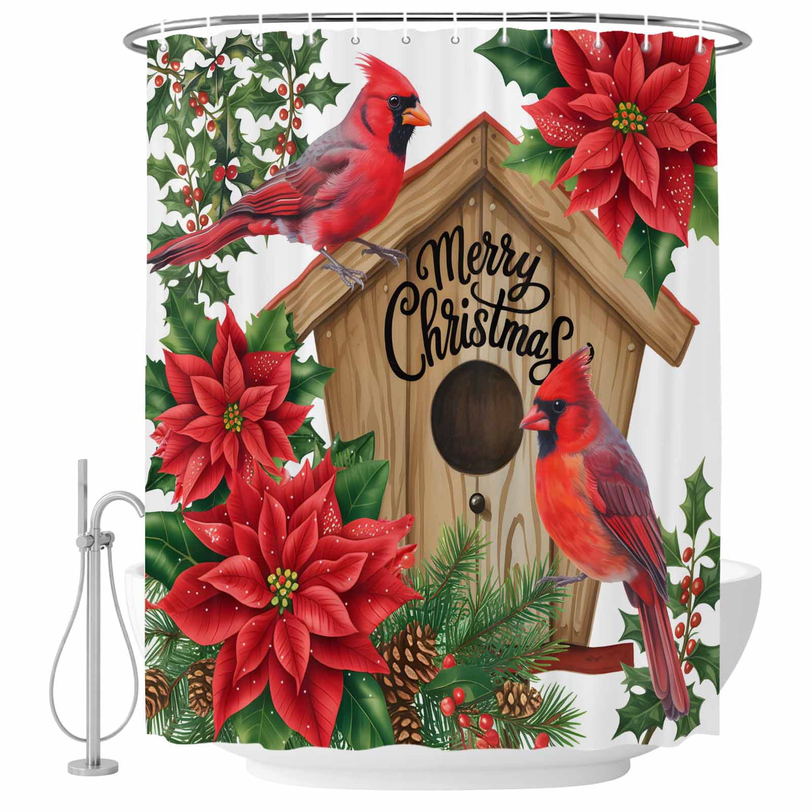 Christmas Shower Curtain Set - Standard 72" x 72" Washable Bathtub ...