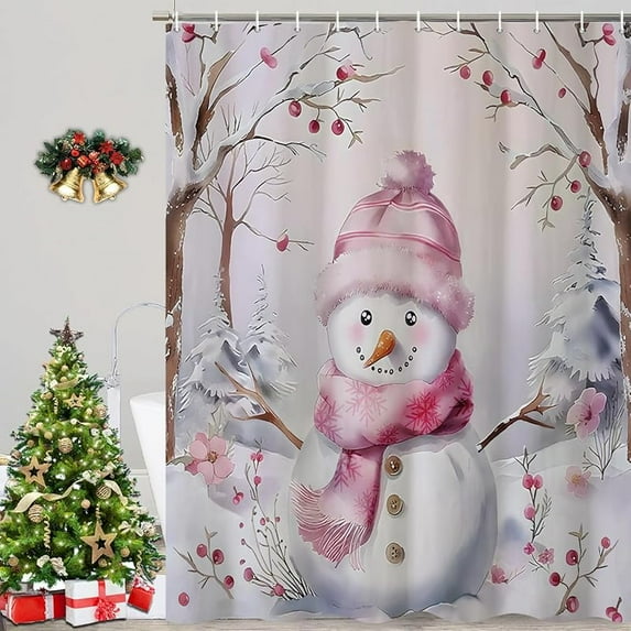 Christmas Shower Curtain Winter Red Window Scene Glitter Xmas Tree ...