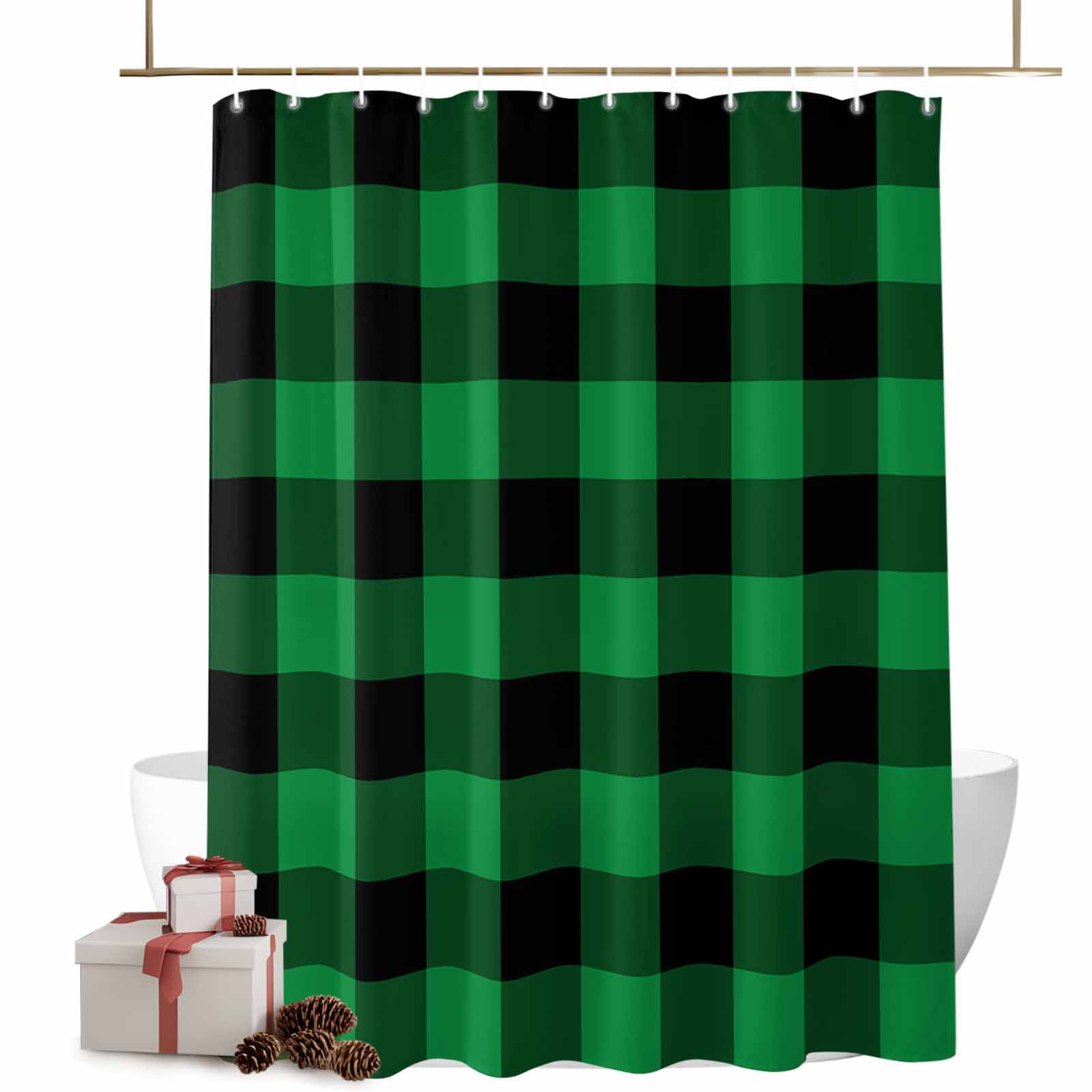 Christmas Shower Curtains Buffalo Check Plaid Bath Curtain Green Black ...