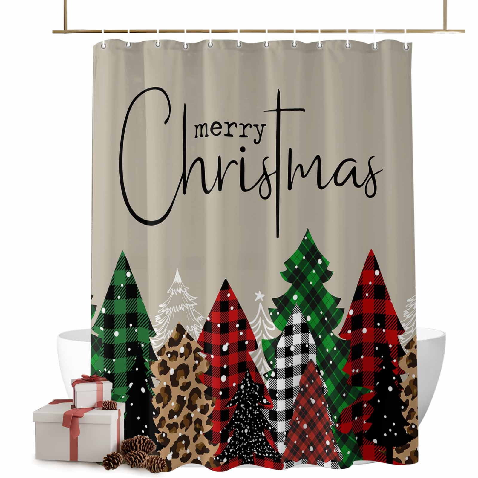 Christmas Shower Curtains Christmas Tree Bath Curtain Red Green Buffalo ...