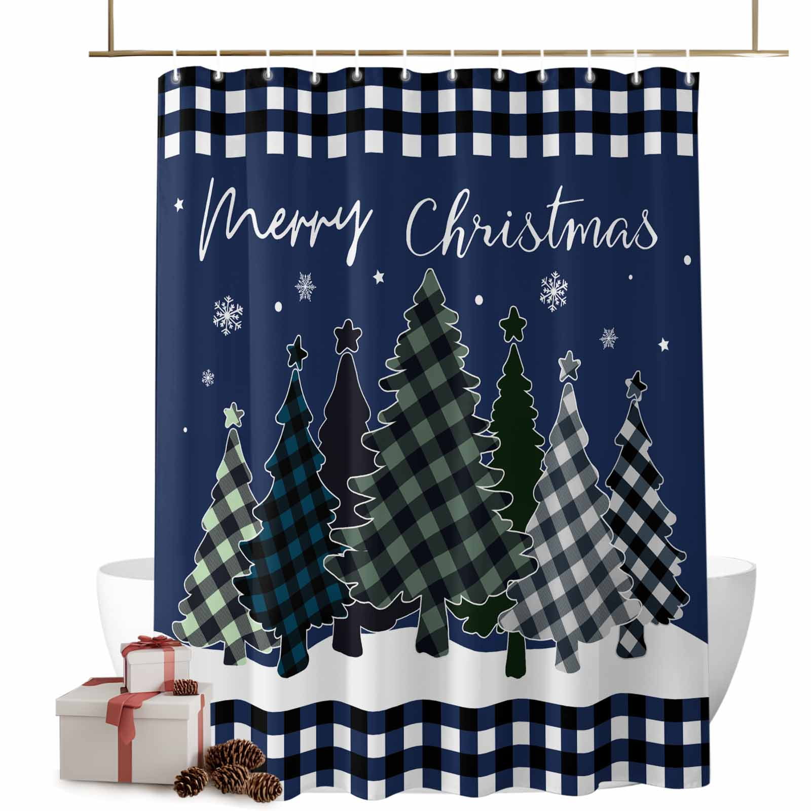 Christmas Shower Curtains Christmas Tree Snow Bath Curtain Buffalo ...