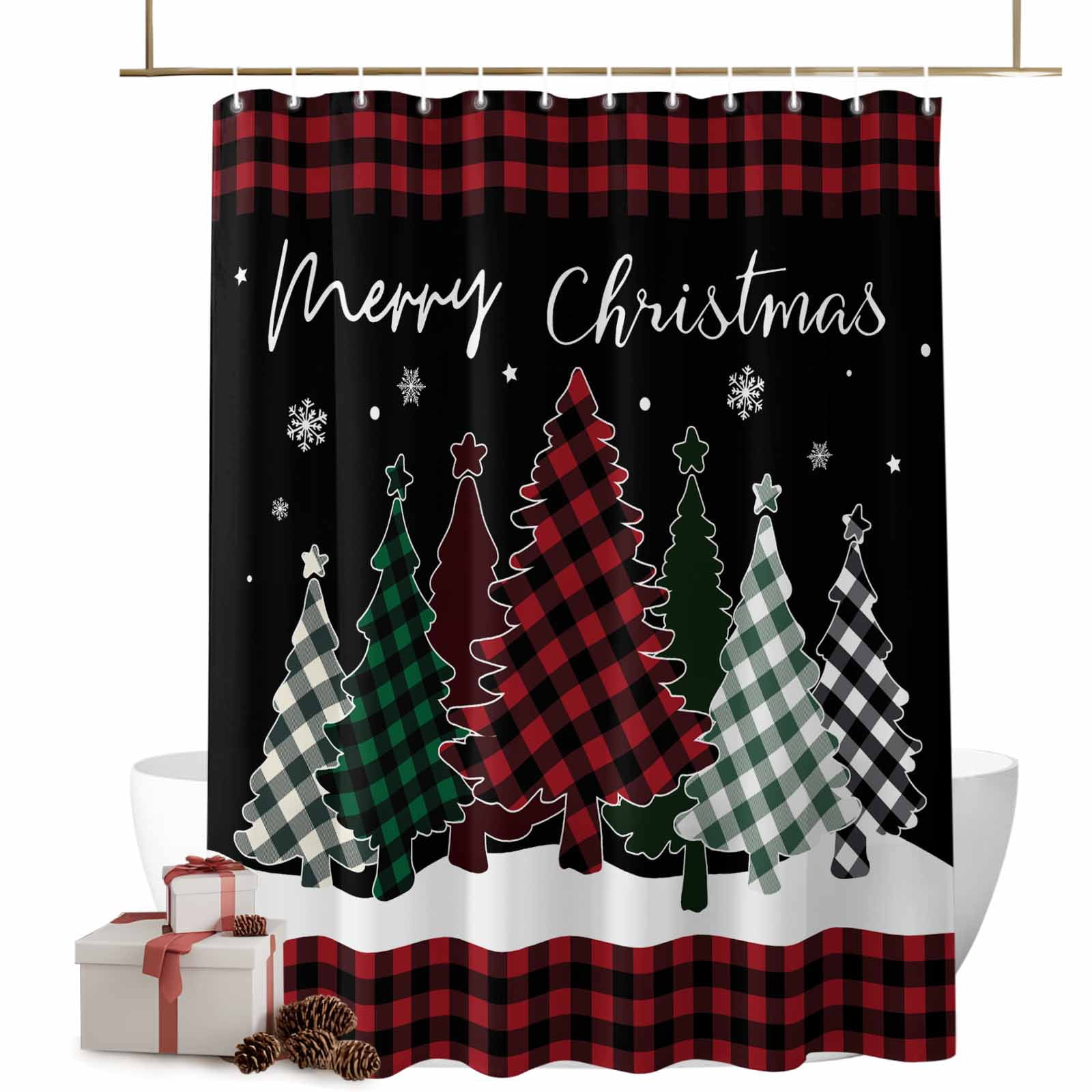Christmas Shower Curtains Christmas Tree Snow Bath Curtain Buffalo ...