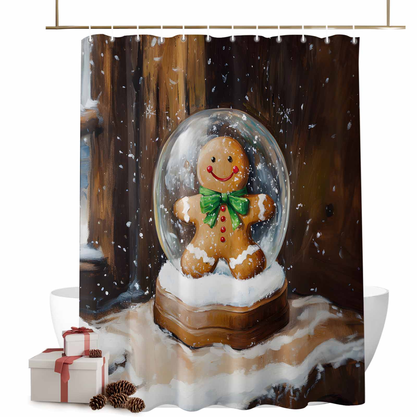 Christmas Shower Curtains Gingerbread Man Bath Curtain Crystal Ball ...
