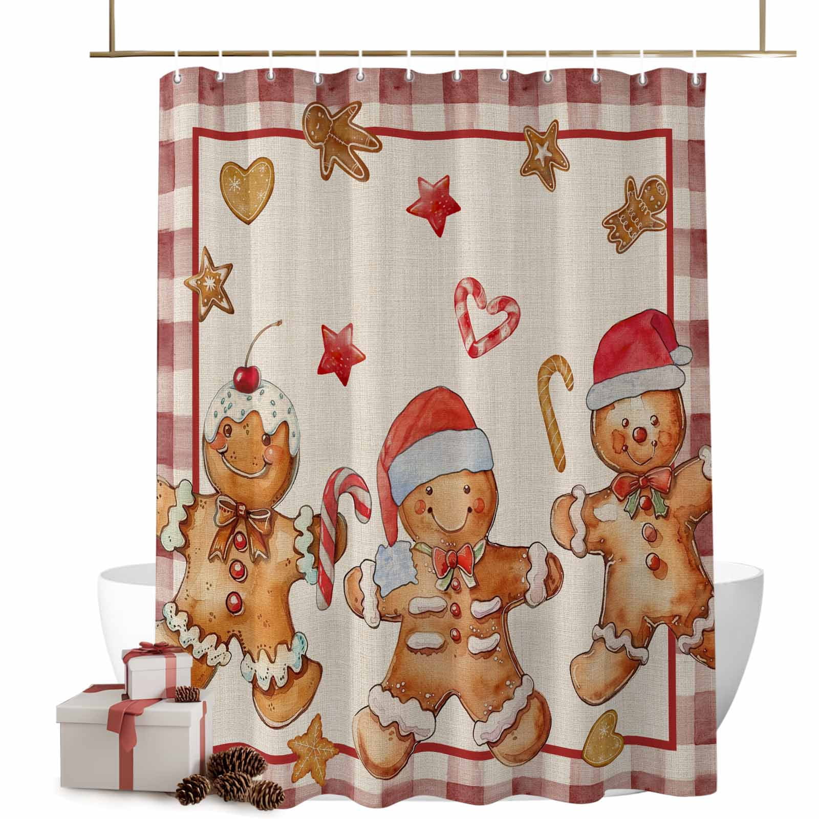 Christmas Shower Curtains Gingerbread Man Bath Curtain Red Buffalo ...