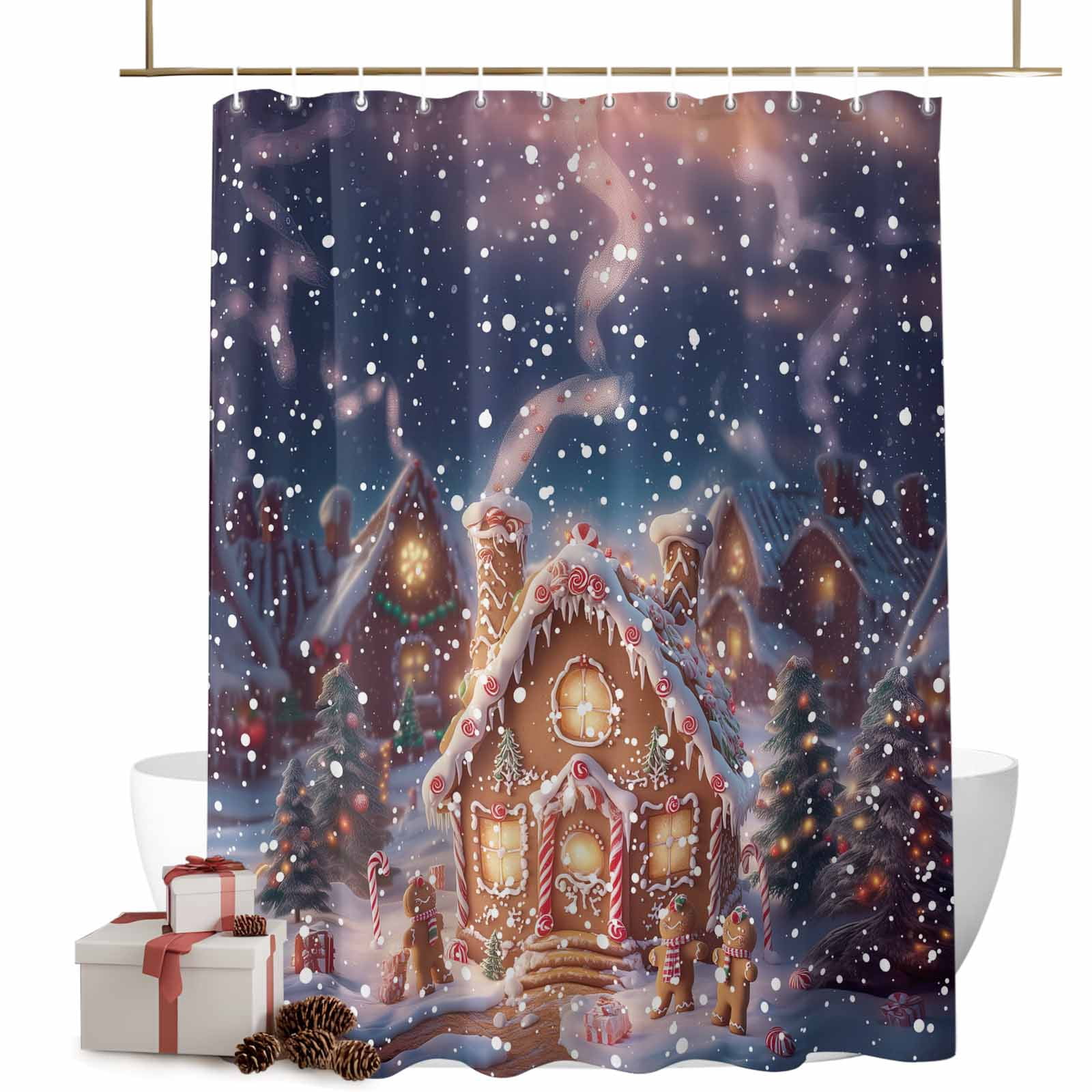 Christmas Shower Curtains Gingerbread Mandy House Bath Curtain Snowy ...