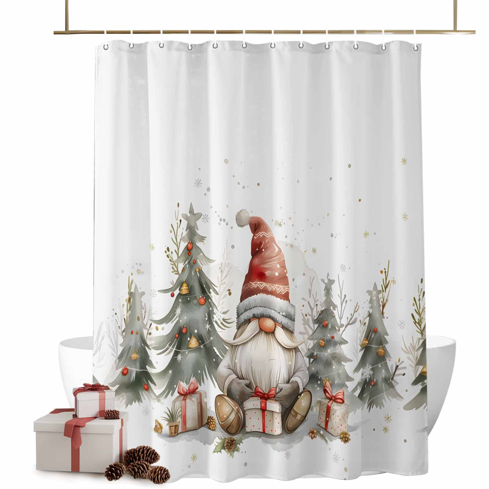 Christmas Shower Curtains Pine Tree Forest Bath Curtain Gnome Gifts ...