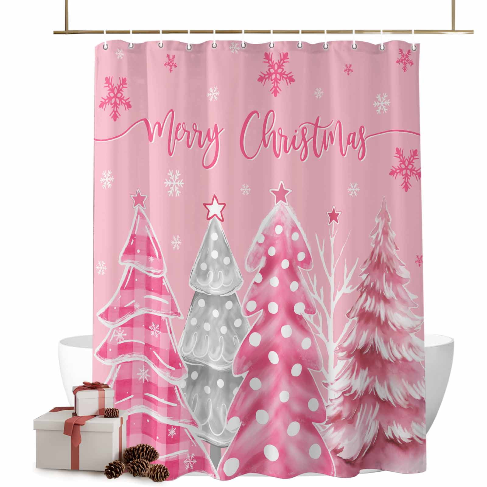 Christmas Shower Curtains Pink Christmas Tree Bath Curtain Buffalo ...