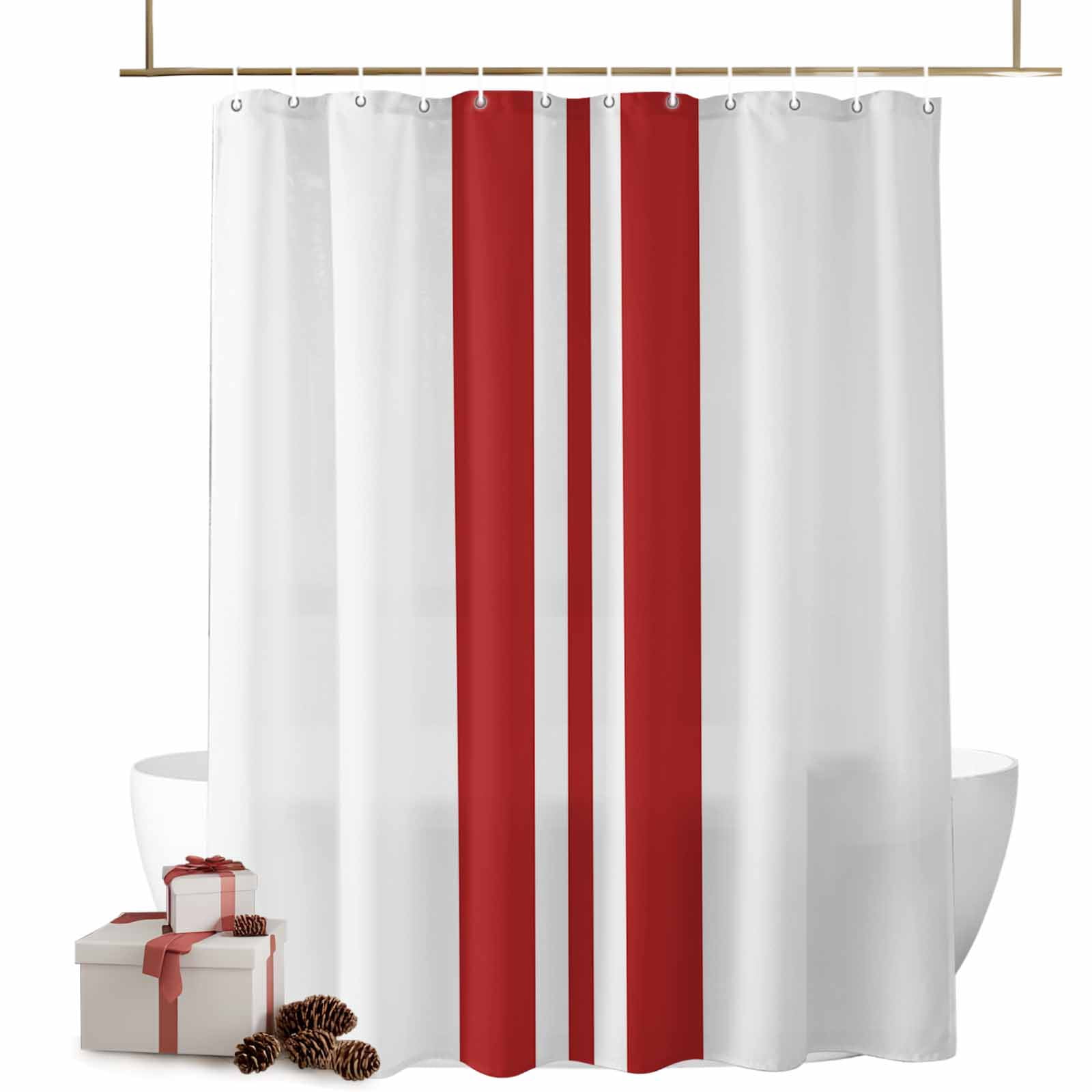 Christmas Shower Curtains Red Stripe Bath Curtain Classic Red and White ...