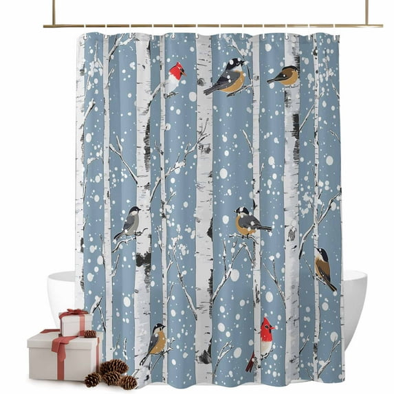 Christmas Shower Curtains Robin Bath Curtain Cardinal Bird Snow Branch ...