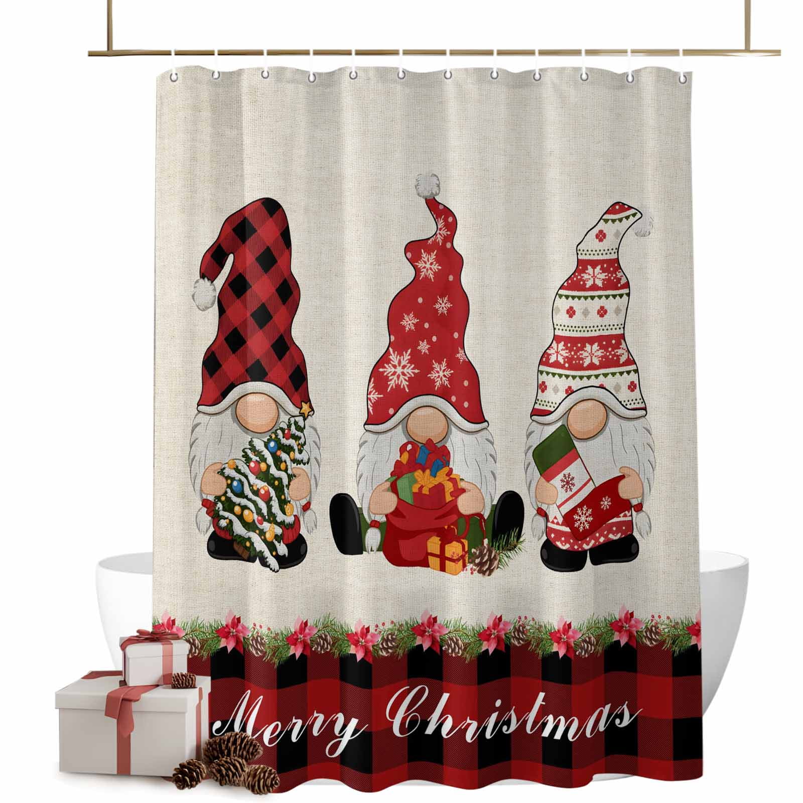Christmas Shower Curtains Santa Claus Gnomes Bath Curtain Xmas Sock ...