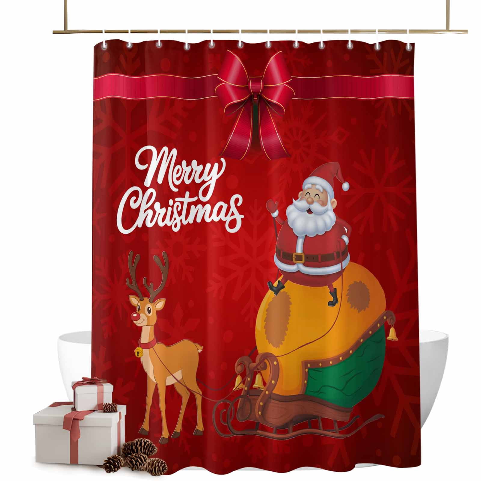 Christmas Shower Curtains Santa Claus Reindeer Sleigh Bath Curtain ...