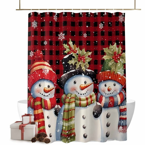 Christmas Shower Curtains Snowman Red Berry Bath Curtain Red Buffalo ...