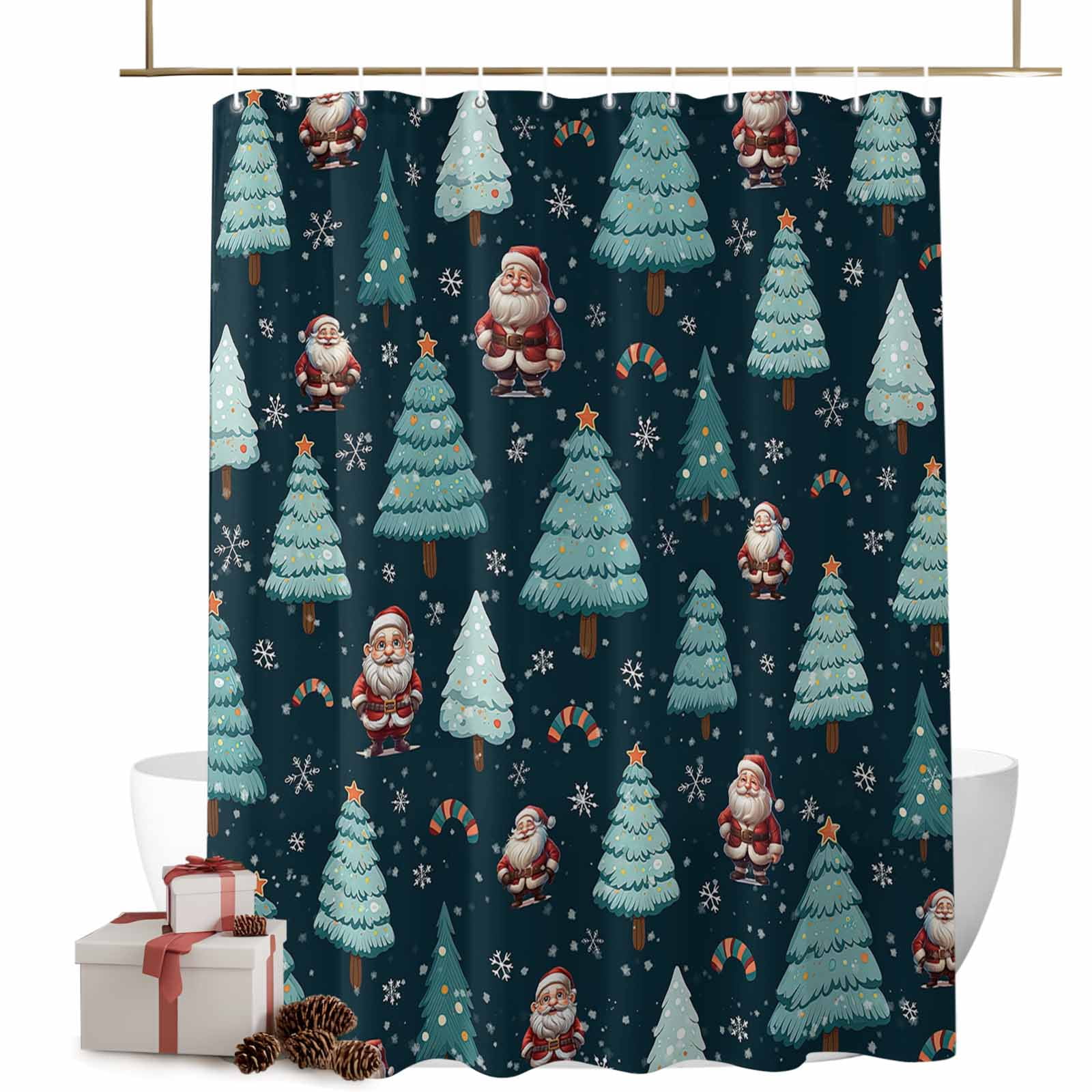 Christmas Shower Curtains Xmas Tree Santa Claus Bath Curtain Snowflake ...