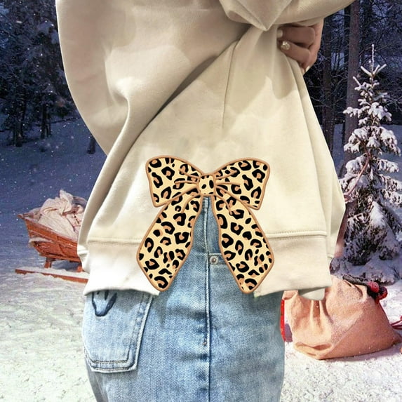 Christmas Side Bow Sweatshirt Embroidery Design, Leopard Bow, Christmas ...