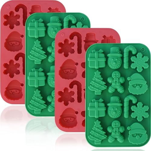 Christmas Silicone Chocolate Molds, 4 PCS Candy Baking Moulds, 3D ...