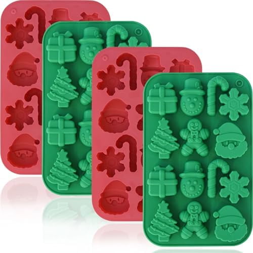 Christmas Silicone Chocolate Molds, 4 PCS Candy Baking Moulds, 3D ...