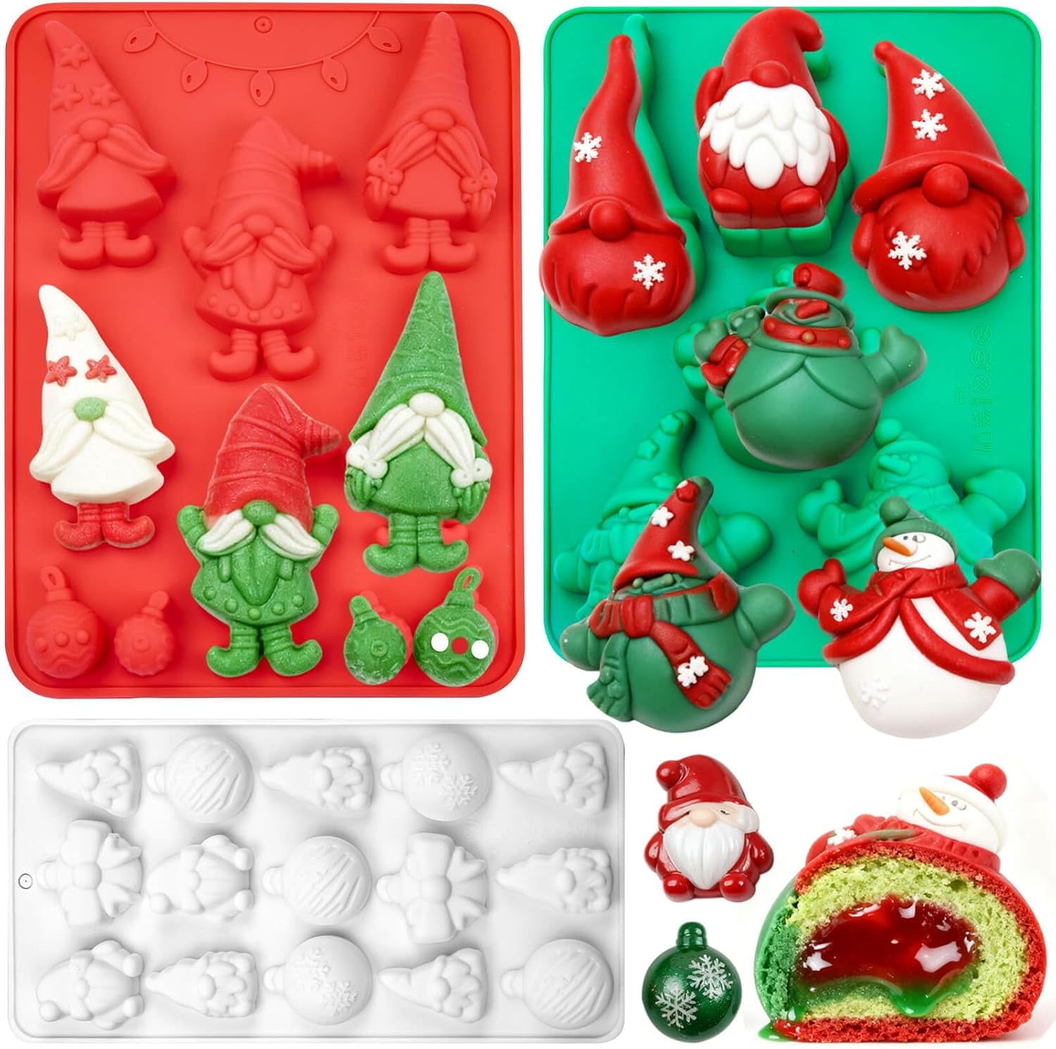 Christmas Silicone Mold for Baking 3 Pack, 3D Christmas Gnome Candy ...