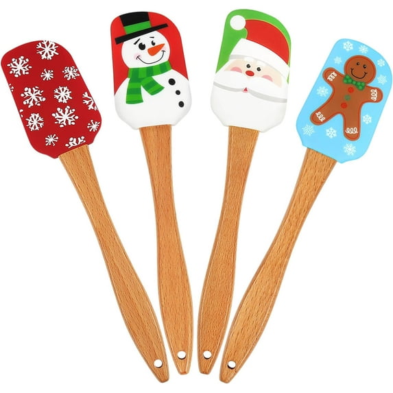 Christmas Silicone Spatula, Set of 4, Christmas Spatulas with Wooden ...
