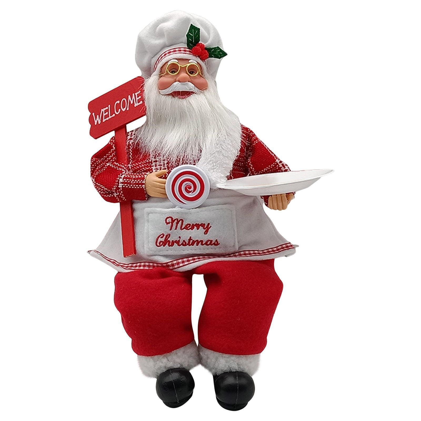 Christmas Sitting Santa Claus Figurines Doll with Gift Bag and Presents ...