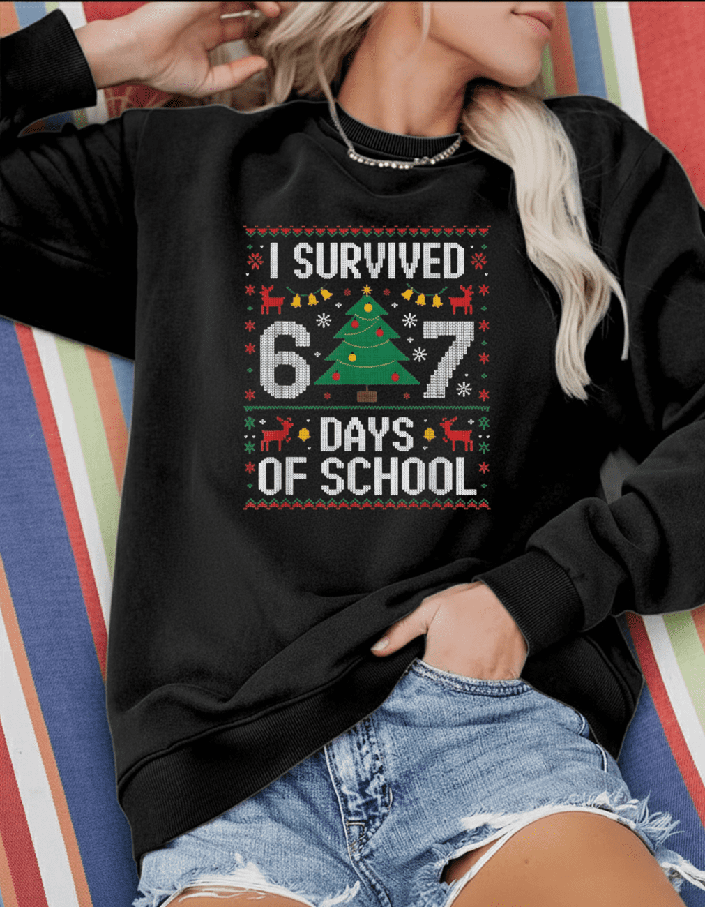 Christmas Six Seven Meme Survived 67 Days of School Funny Sweatshirt, for Men & Women, up to ...