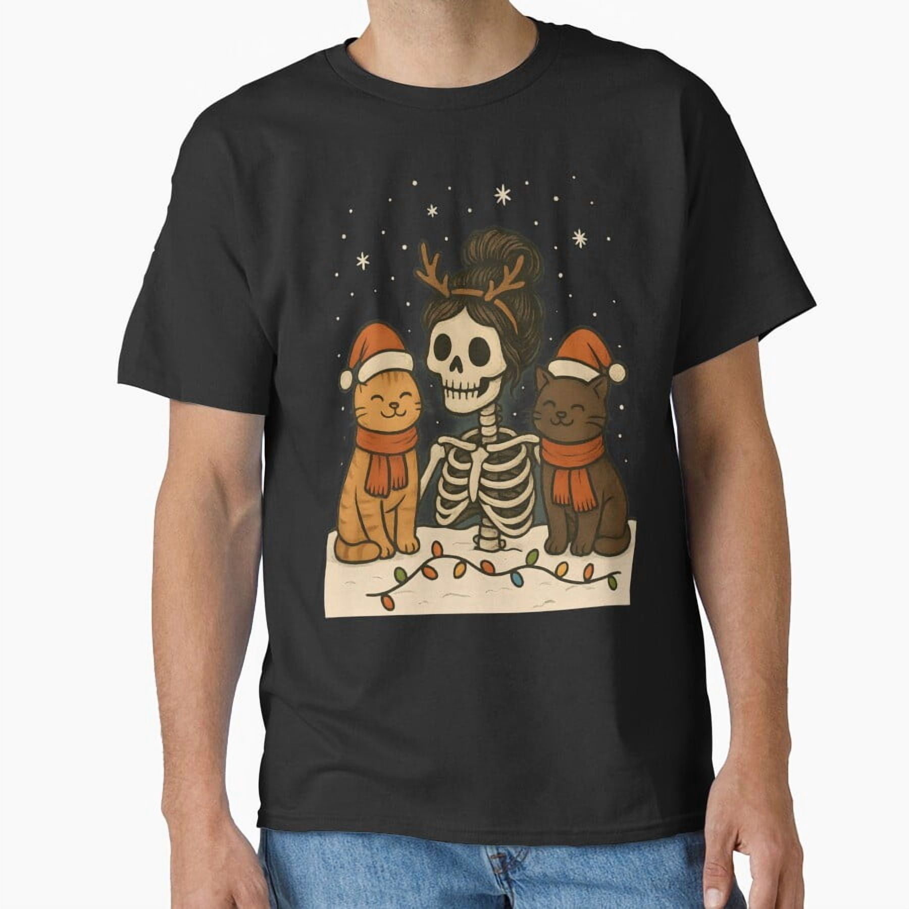 Christmas Skeleton And Cats With A Creepy Holiday Humor H14024 T-Shirt ...