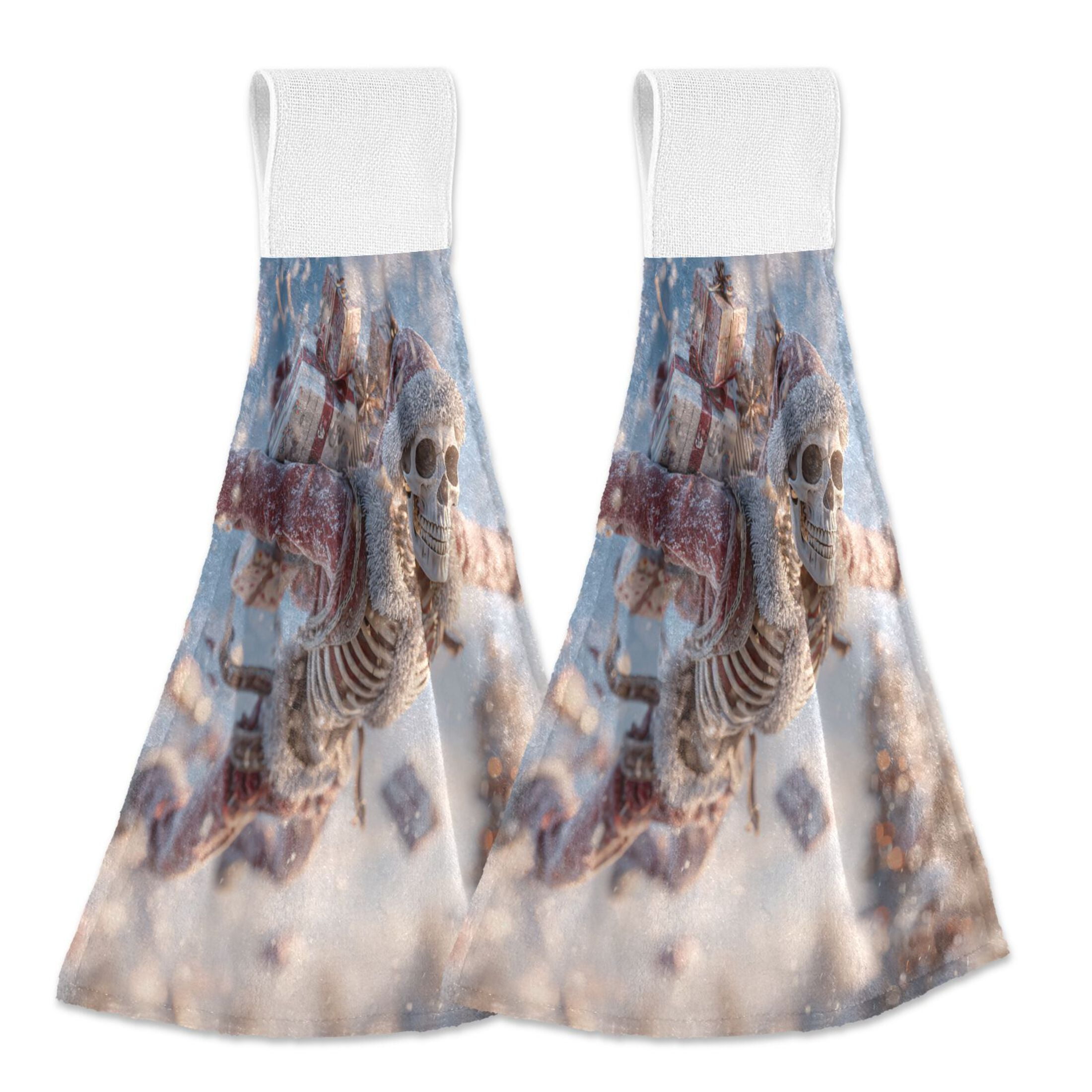 Christmas Skeleton Flying on Snowy Day Hanging Towels with Loop Hand ...