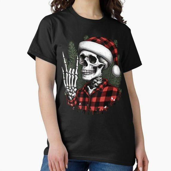 Christmas Skeleton In Plaid Shirt With St. Nick Hat Funny Holiday Humor ...