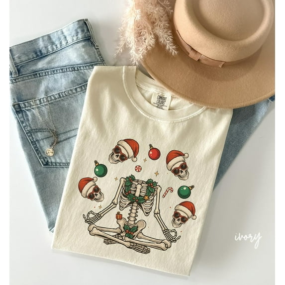 Christmas Skeleton Shirt, Funny Holiday Skeleton Tee, Festive Skull ...