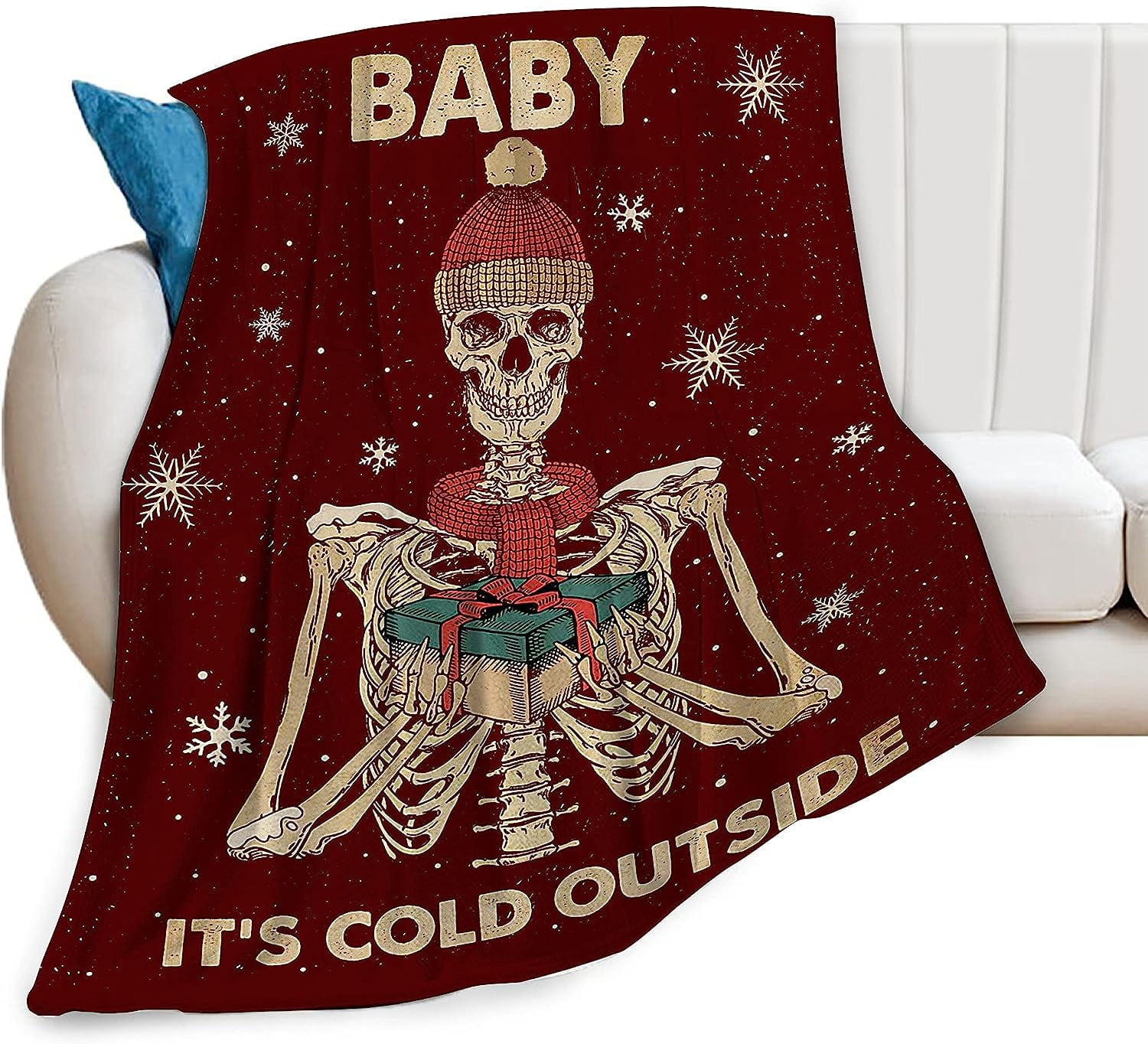 Christmas Skeleton Throw Blanket Cozy Plush Gothic Sugar Skull Flannel ...