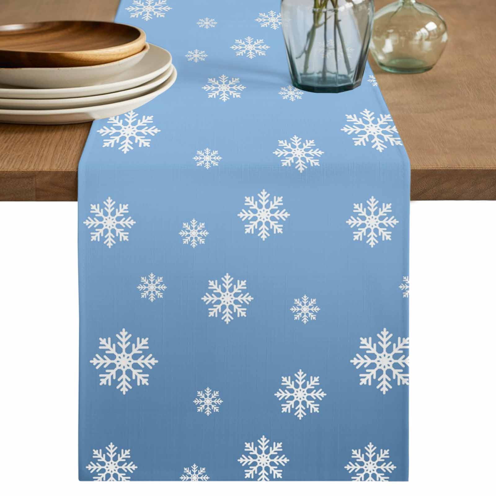 Christmas Sky Blue Table Runner 90 Inches, Xmas Snowflakes Winter ...