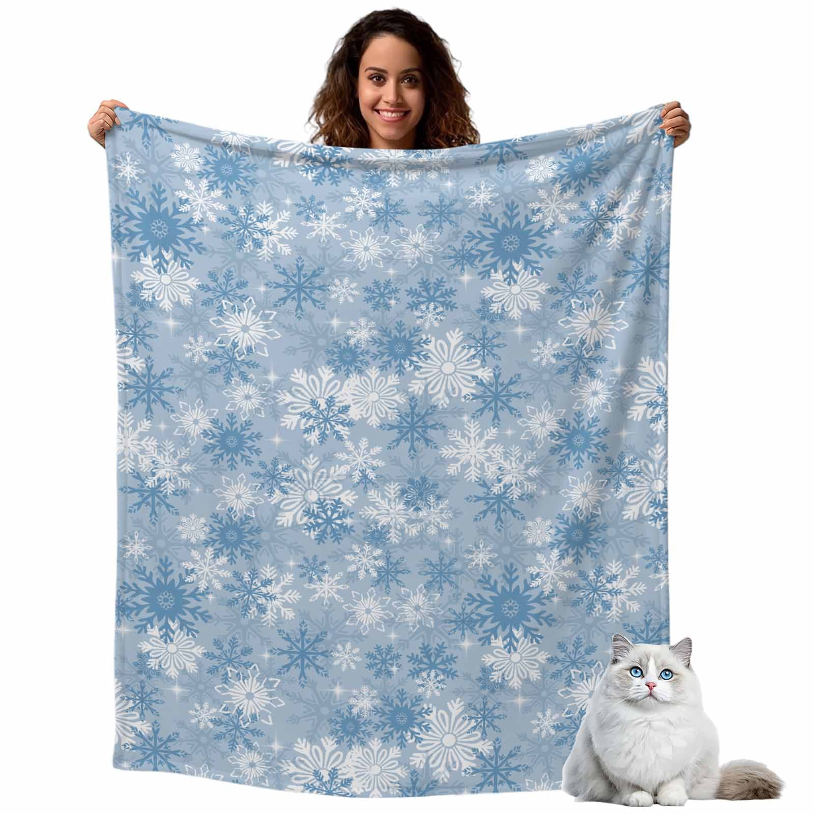 Christmas Sky Fleece Throw Blanket Lightweight Blue Snowflakes Winter ...