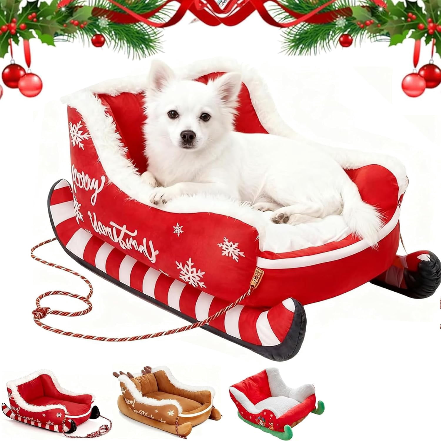 Christmas Sleigh Dog Beds, Christmas Cat Bed, Pet Sleigh Bed, Holiday ...