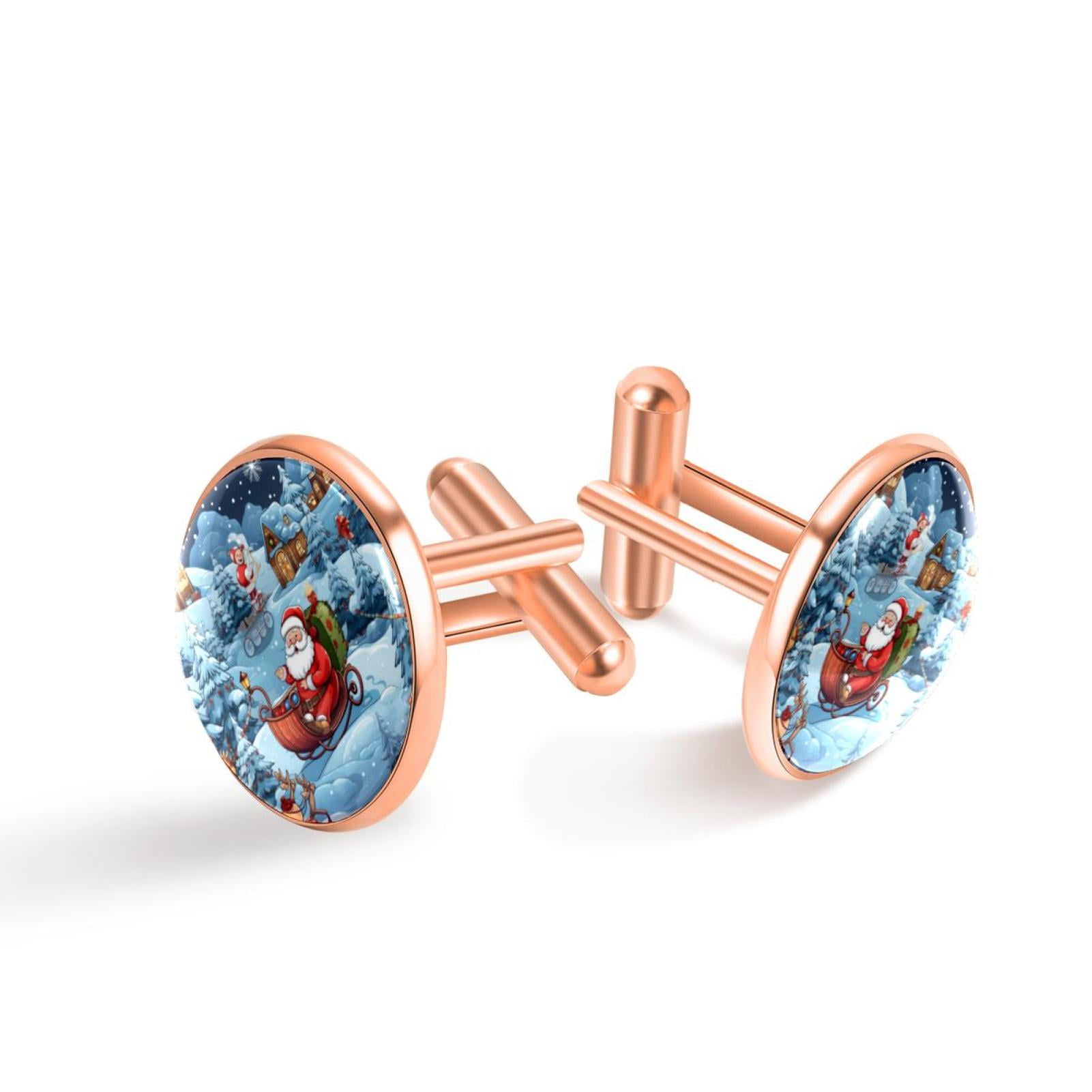 Christmas Sleigh Elegant Stainless Steel Cufflink Set for Men, Suitable ...