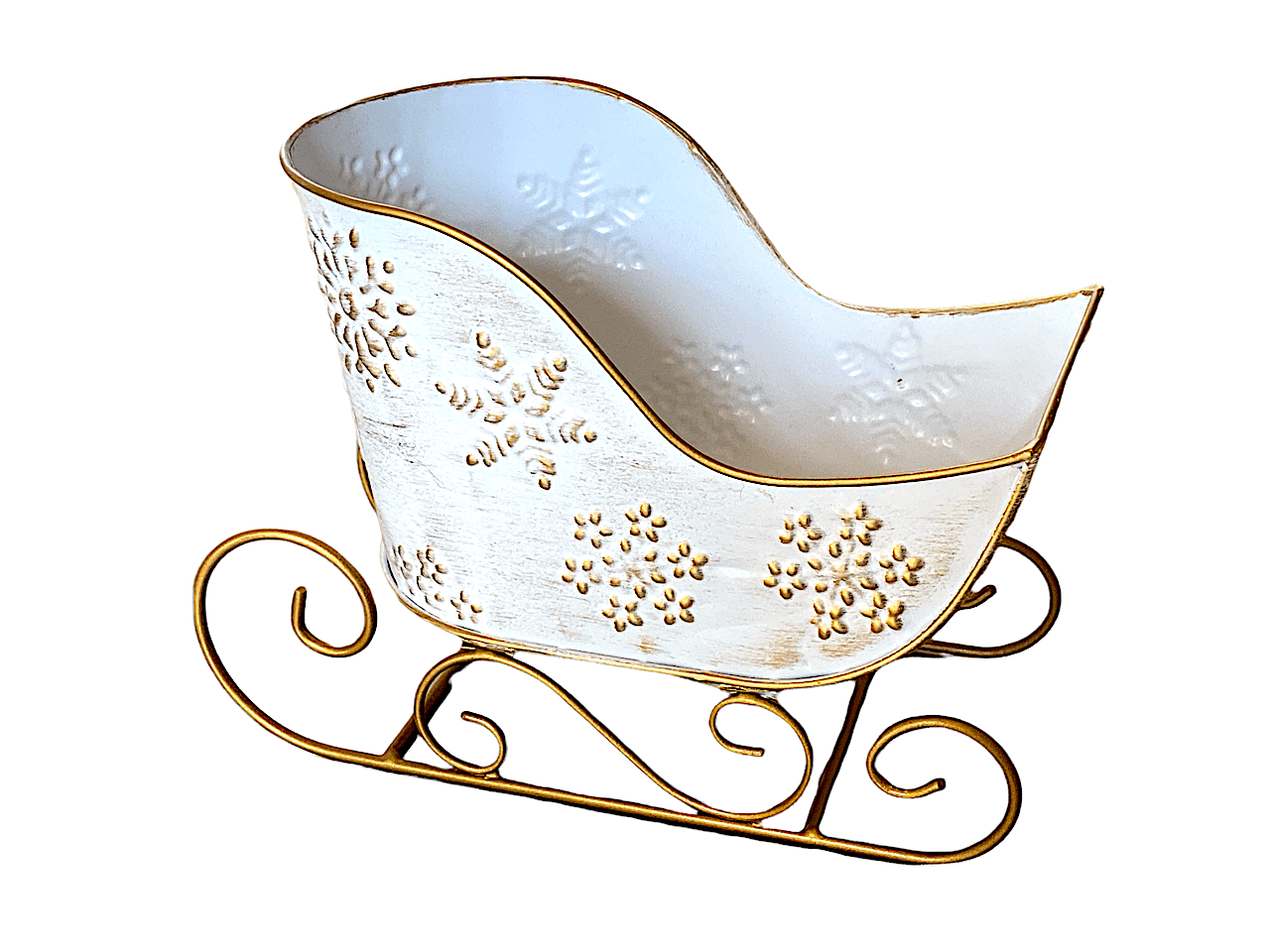 Walmart Christmas Decor: White Snowflake Metal Sleigh, Candy Storage ...