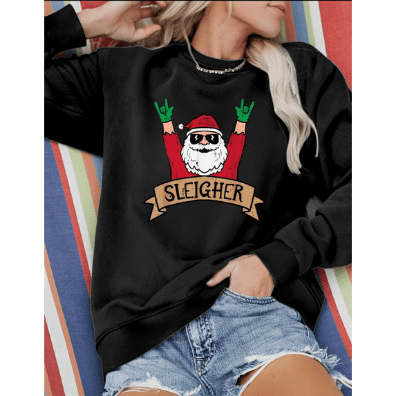 Christmas Sleigher Funny St Nick Rocker Holiday Music Pun Sweatshirt ...