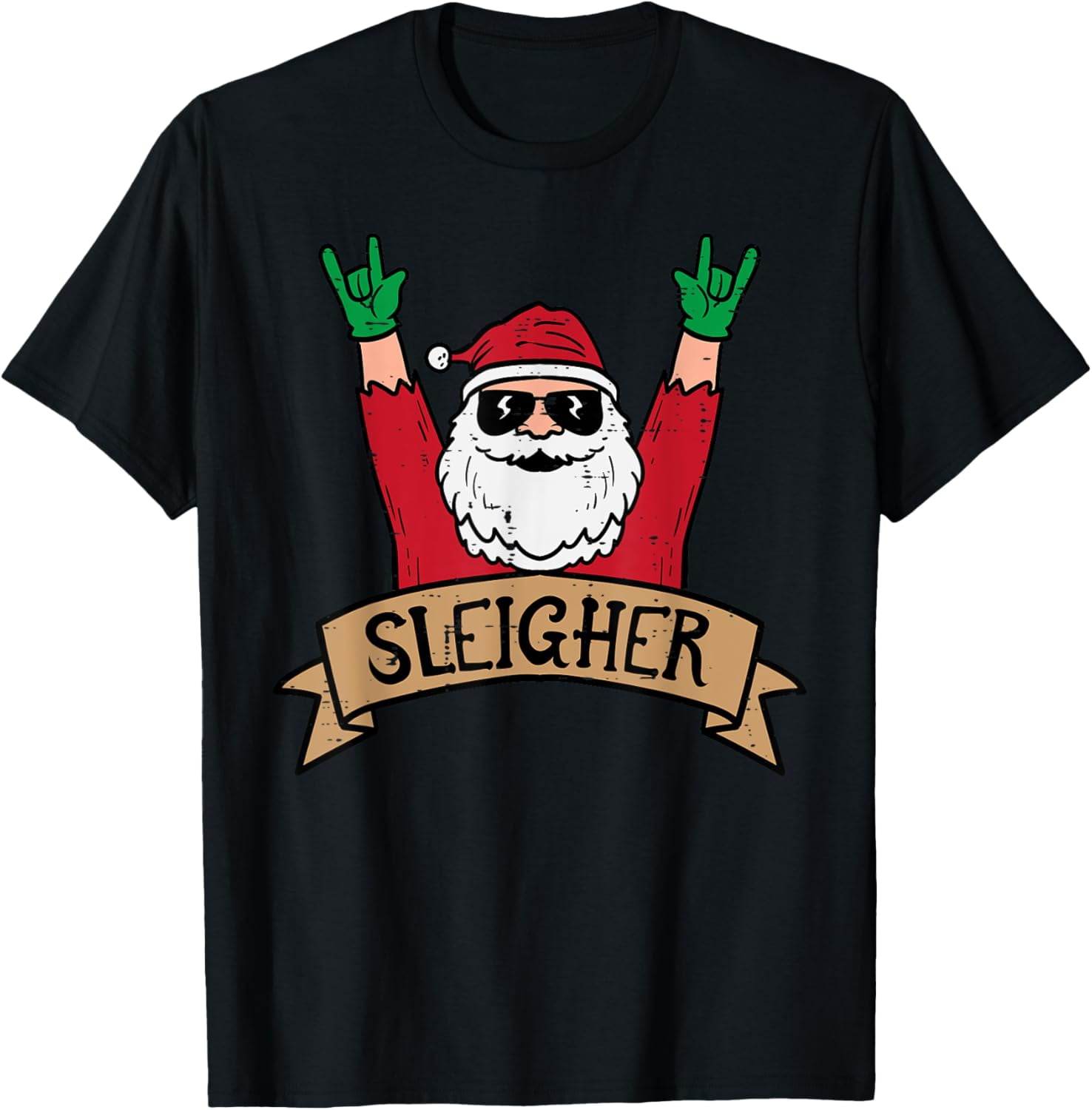 Christmas Sleigher Santa Rock Xmas Rocker Men Women Kids Boy T-Shirt ...