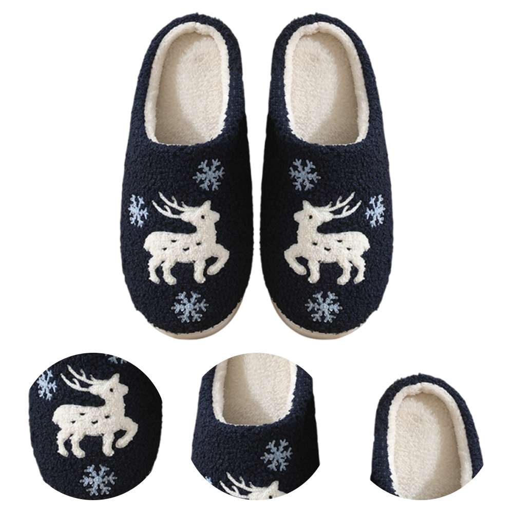 Christmas Slippers for Women, Deer Plush Slippers Fluffy Home Slippers ...