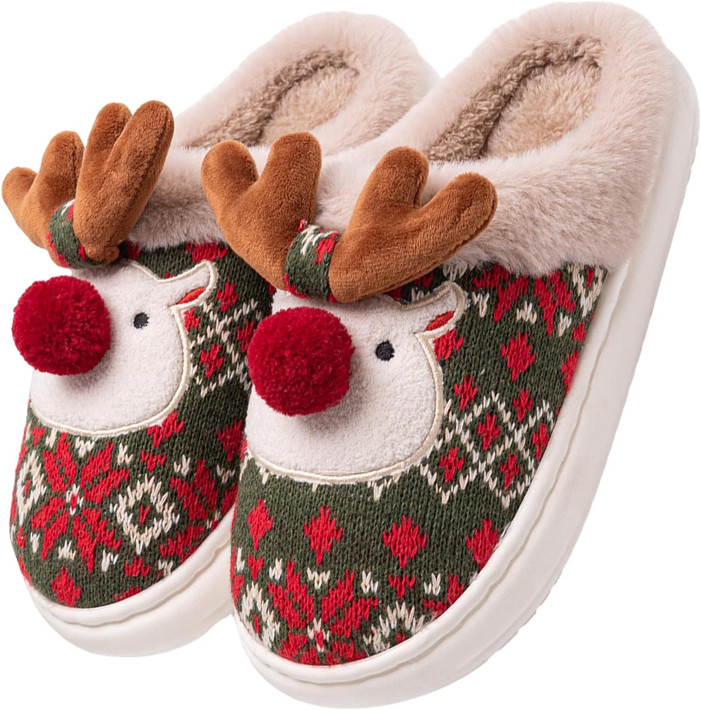 Christmas Slippers for Women and Men, Fluffy Animal Slipper with ...