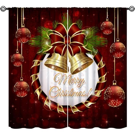 Christmas Small Bell Blackout Curtains, Vivid Fir Twigs Magenta Red ...