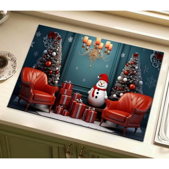 Christmas Smiling Silicone Table Mat - No-Wash Kitchen Countertop Drain ...