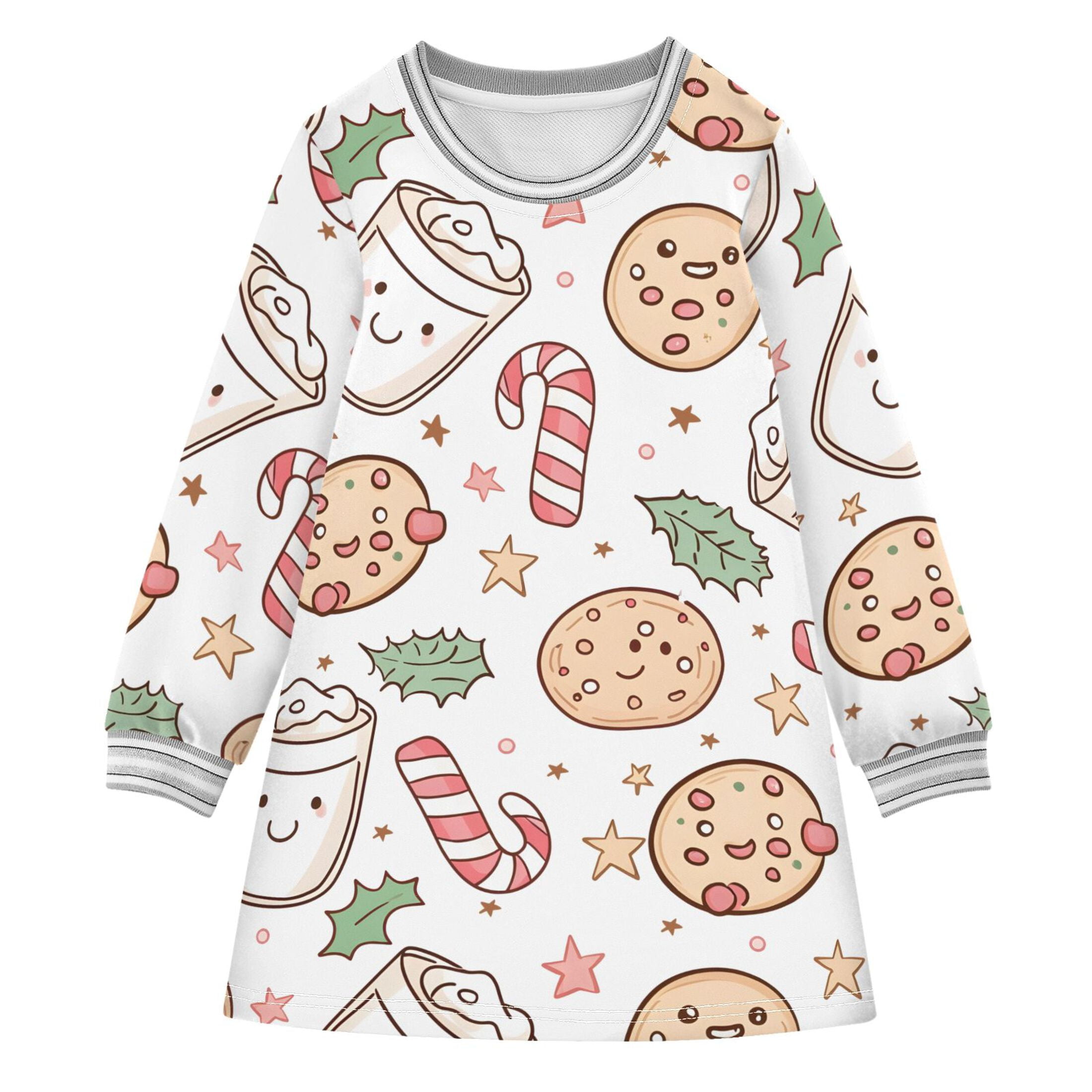 Christmas Snack Pattern Girls'long-sleeved dress Thickened A-dress Warm ...