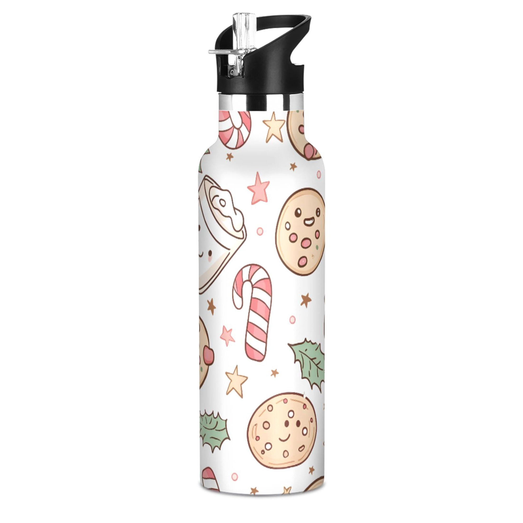 Christmas Snack Pattern Sport Water Bottle for Kids Insulated with ...