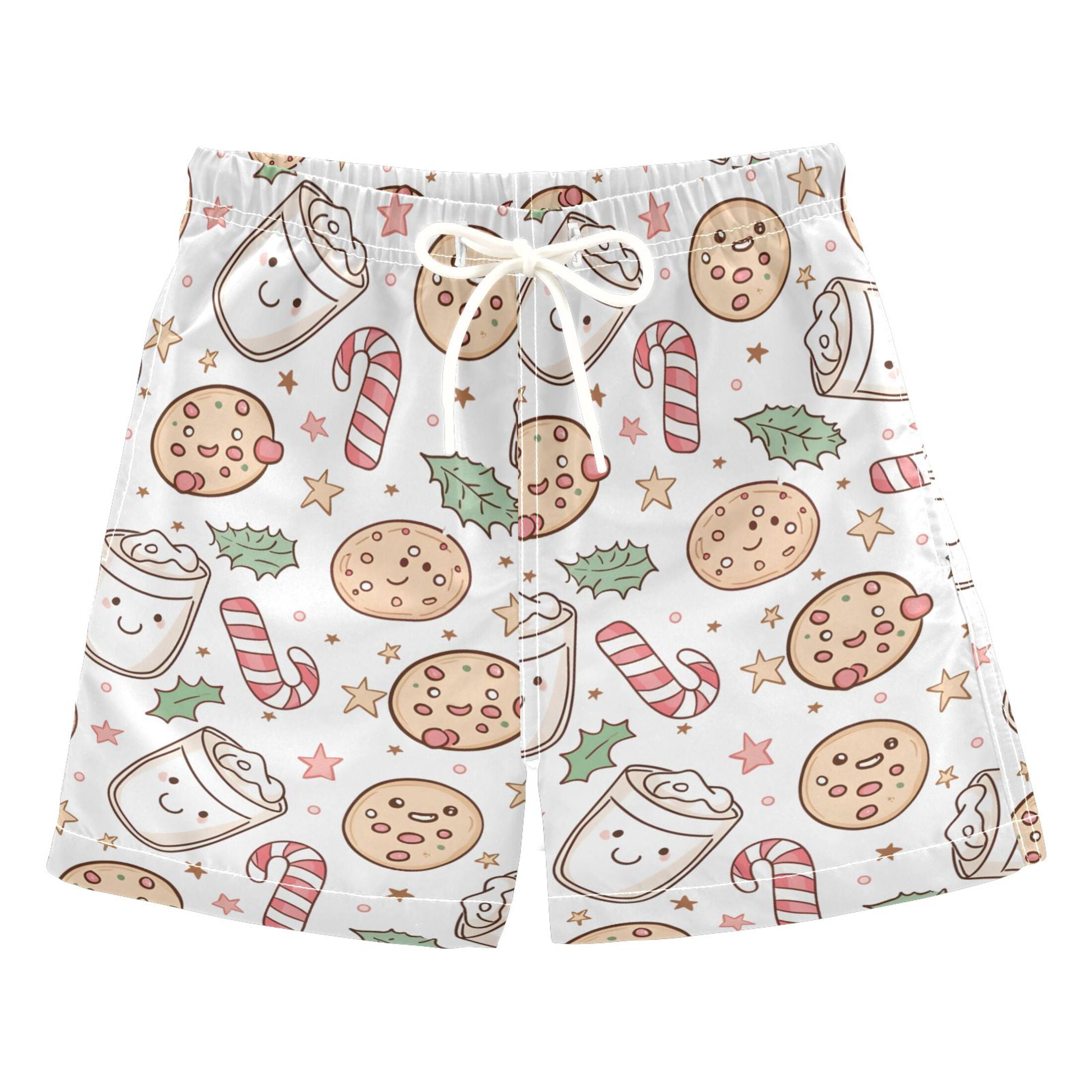 Christmas Snack Pattern Swim Trunks Quick Dry Beach Pool Board Shorts ...