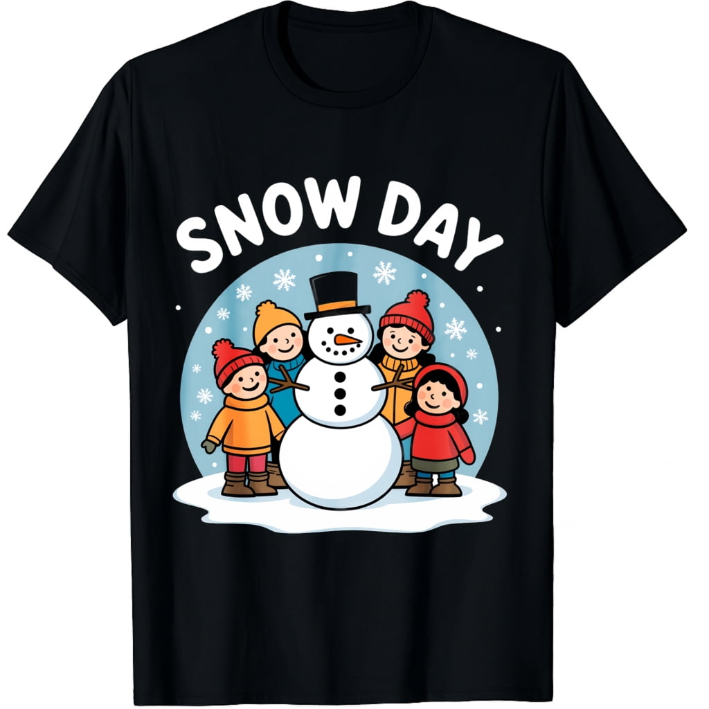 Christmas Snow Day Winter Snowman Cartoon Print Long Sleeve Black Cute ...