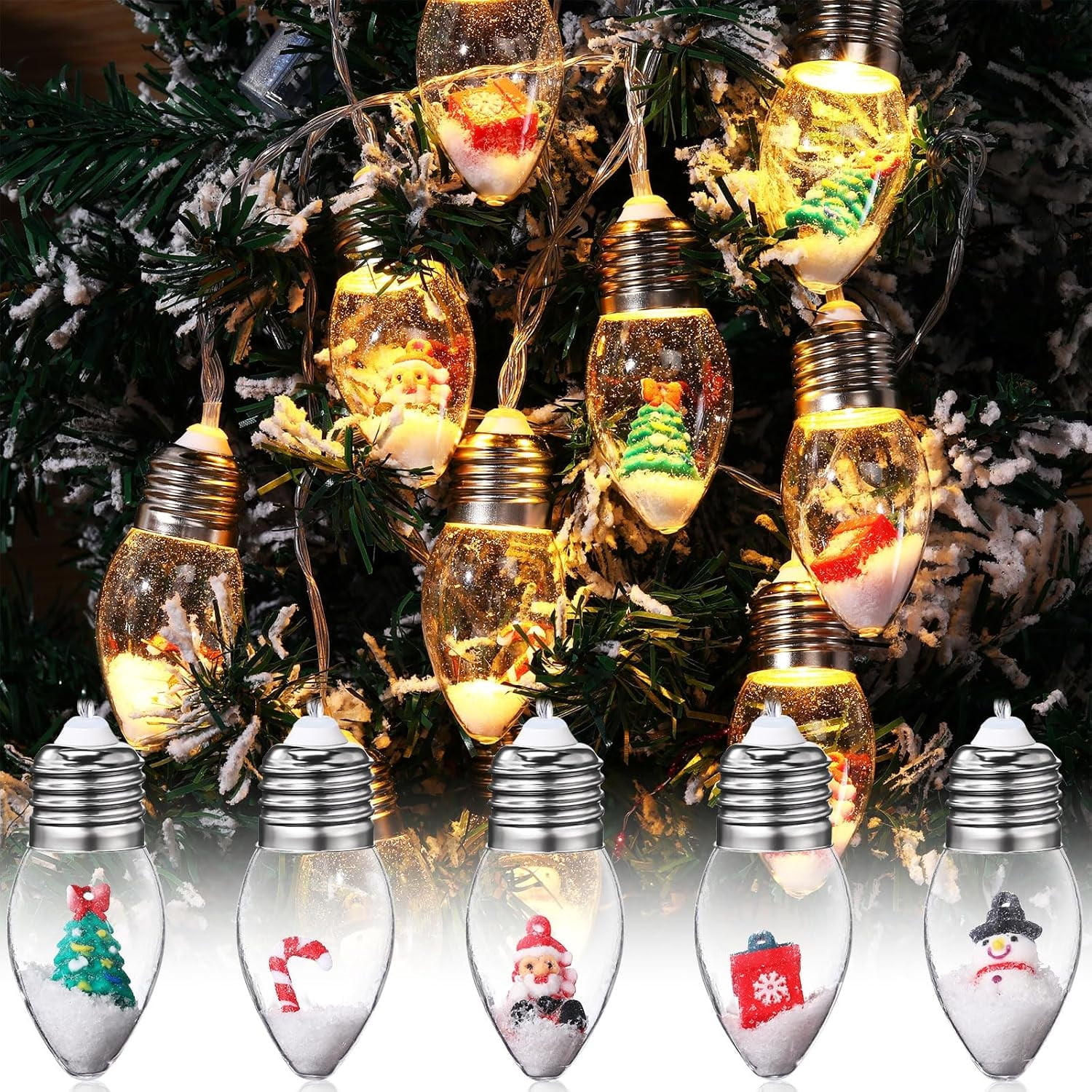 Christmas Snow Globe 6.6ft 10 LED String Lights Clear Bulbs Christmas ...