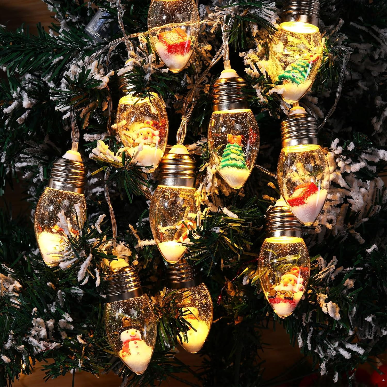 Christmas Snow Globe Bulb String Lights 6.6ft 10 LED Lights with Tree ...