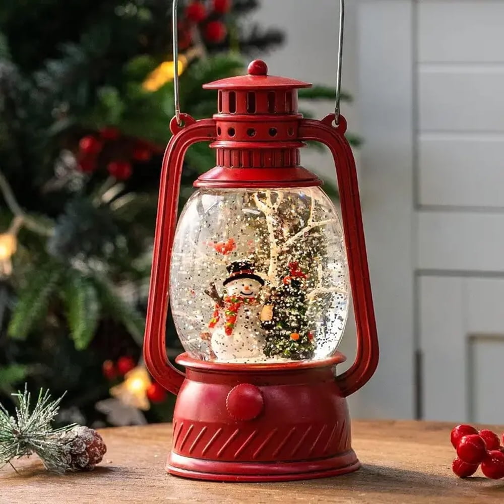 Christmas Snow Globe Lantern 9", Battery Operated Lighted Swirling ...