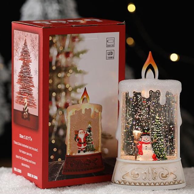 Christmas Snow Globe Lantern, Candle Shaped Snow Lantern with Music ...