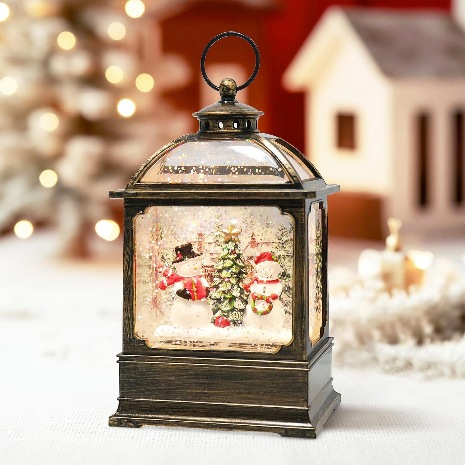 Christmas Snow Globe Lantern Greenhouse Water Glittering Globe with ...